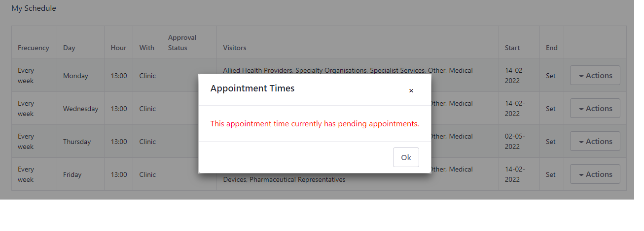 How to change the appointment time for an existing day in your schedule.